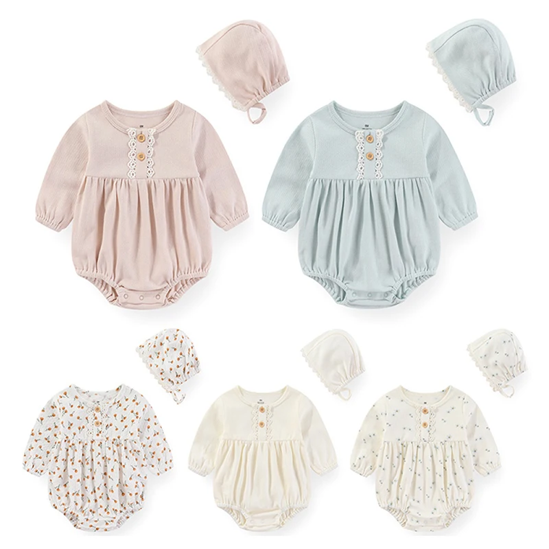 Baby-Girls-Clothes-Sets-Long-Sleeve-Lace-Cotton-Bodysuit-Hat-Newborn ...