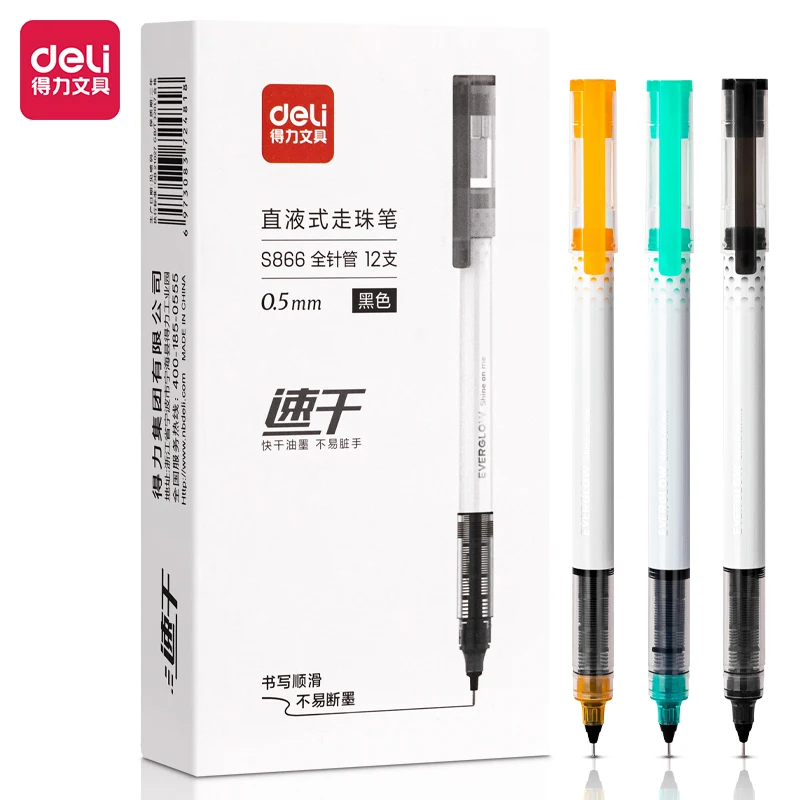 3-6-9pcs-Straight-Liquid-Ballpoint-Pen-0-5MM-Black-Blue-Red-Ink-Office ...