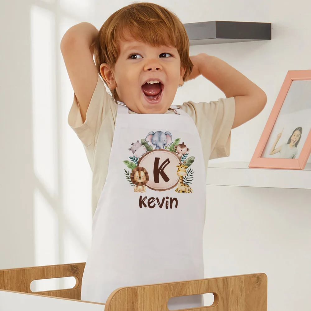 Personalized Kids Apron Cooking Kitchen Apron Safari Animals Initial ...