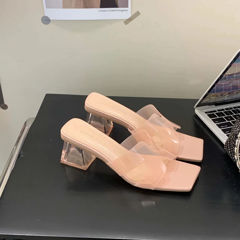 Women-Summer-Shoes-Mid-Heels-PVC-Clear-Jelly-Crystal-Concise-Slippers ...