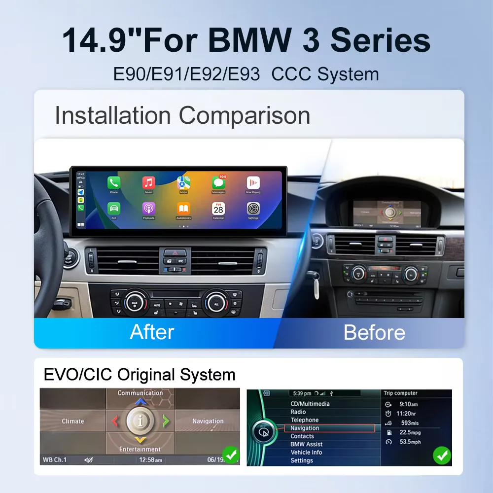For BMW E90 E92 3 series CarPlay Radio CIC CCC14.9" Ultra Screen Music ...