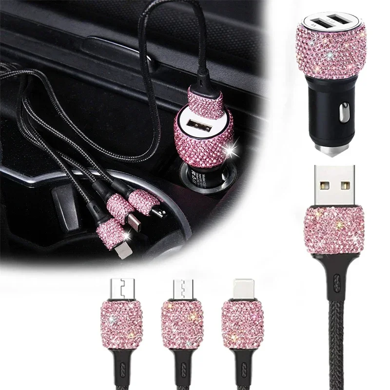 USB Car Charger Pink Crystal Diamond 5V 2.1A Dual Port Fast Charging ...