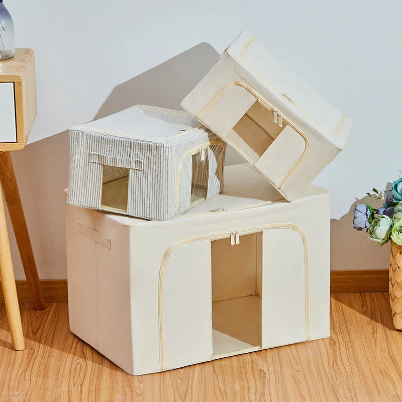 Household Striped Storage Box Foldable Canvas Storage Box Quilt Storage ...