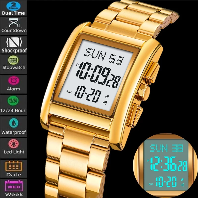 Skmei Dual Time Zone Digital Watches for Mens Luxury Full Steel Band ...