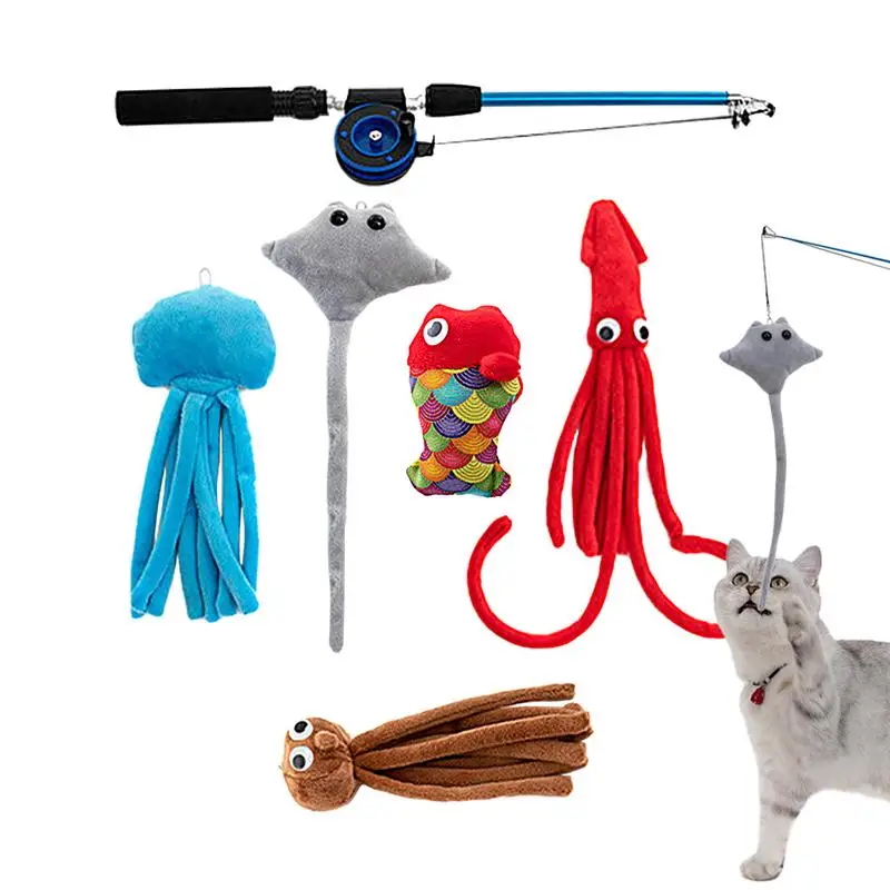 Cat-Teaser-Set-6pcs-Cute-Cartoon-Retractable-Interactive-Cat-Toy-Cat ...