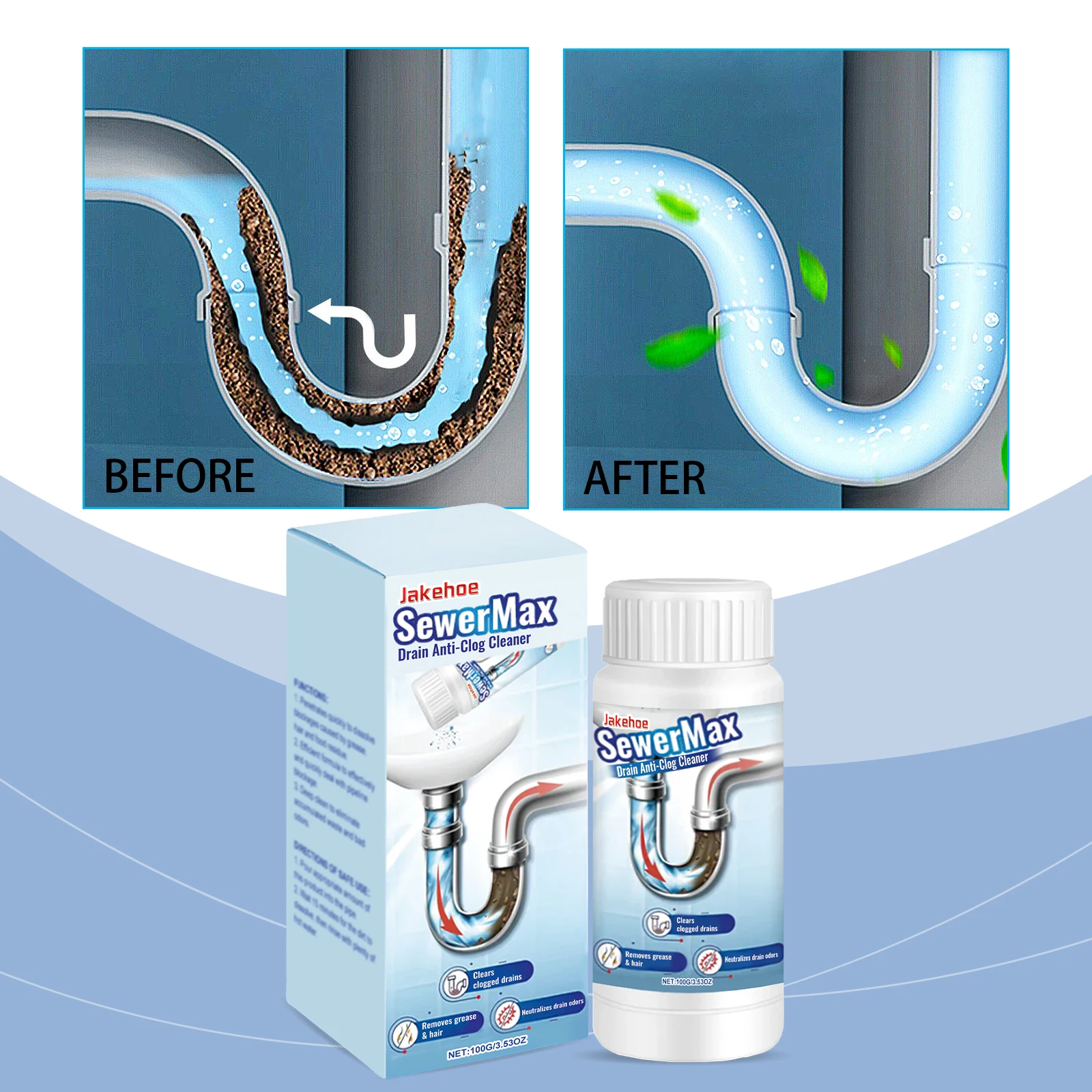 100g Anti-Clog Drain Cleaner Quickly Dissolve Blockages Powerful ...