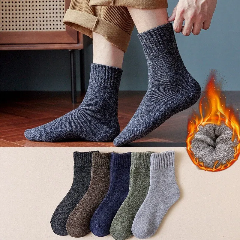 5-Pairs-Of-Men-s-Thermal-Cotton-Blend-Plain-Mid-Crew-Socks-Solid-Soft ...