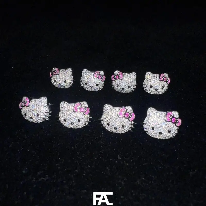 Pendientes-Kawaii-de-Hello-Kitty-de-Plata-de-Ley-925-llenos-de ...