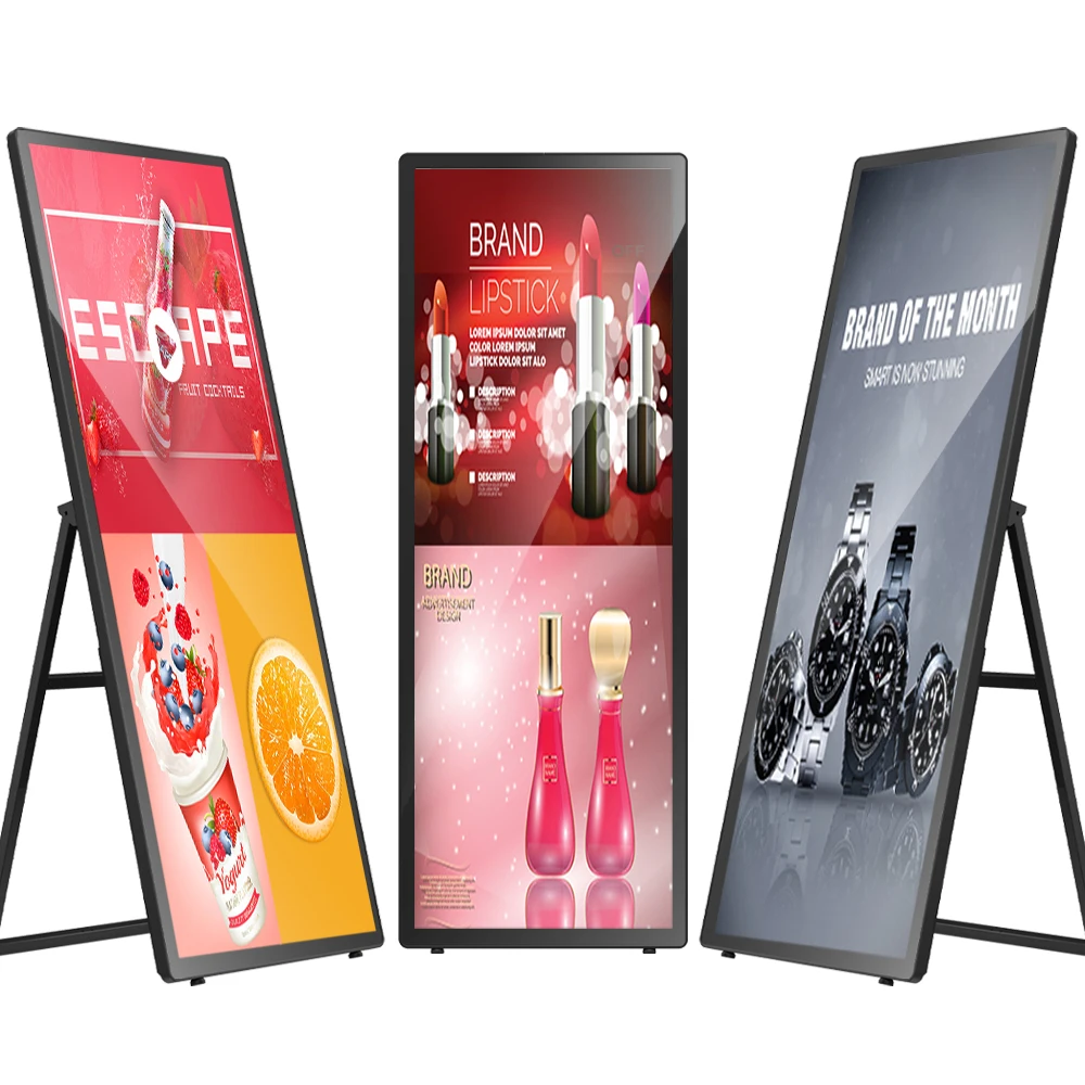 75 86 Inch A-type Portable Digital Poster Kiosk 4K Full Screen Indoor ...