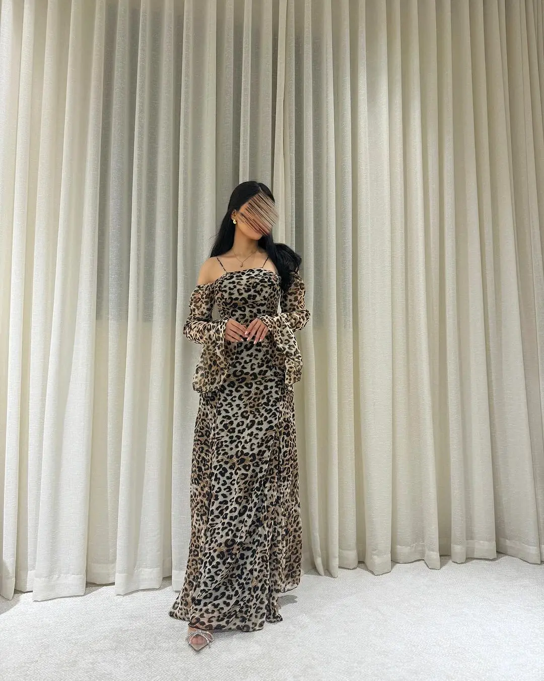 Scoggins-A-Line-Spaghetti-Straps-Long-Sleeves-Floor-Length-Evening ...