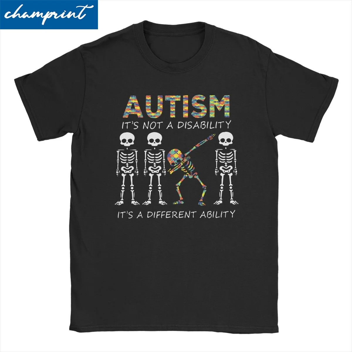 Autism-It-s-A-Different-Ability-Dabbing-Skeleton-T-Shirts-Men-Cotton-T ...