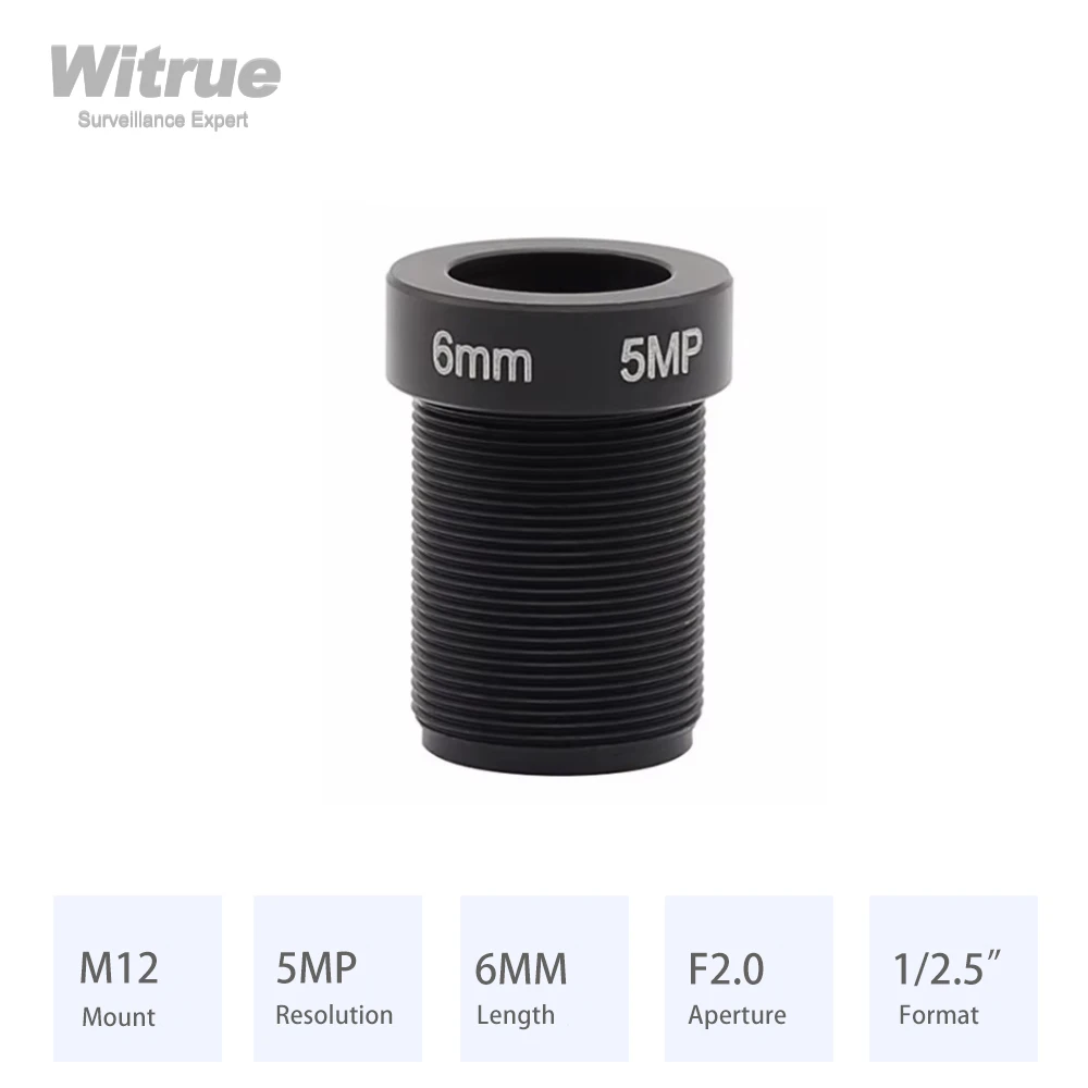Witrue HD 5MP M12 Mount Lens 6MM Aperture F2.0 Format 1/2.5" for ...