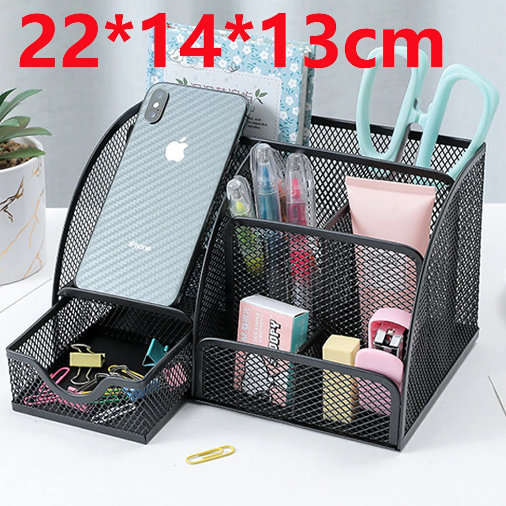 Metal-Mesh-Desk-Organizer-Box-Desktop-Office-Container-Organizer ...