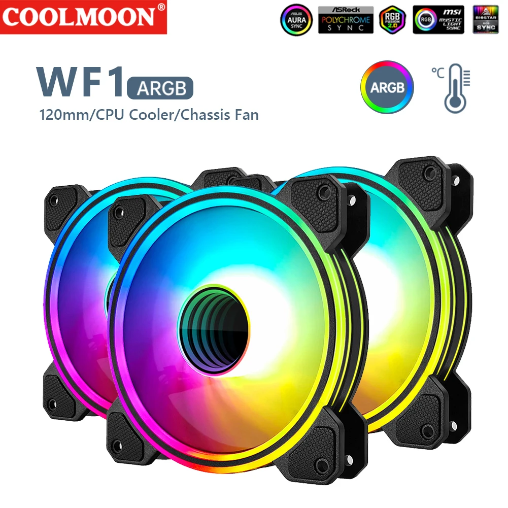 COOLMOON 120mm Cooling Fan RGB Heat dissipation 3pin 5v aura sync 12cm ...