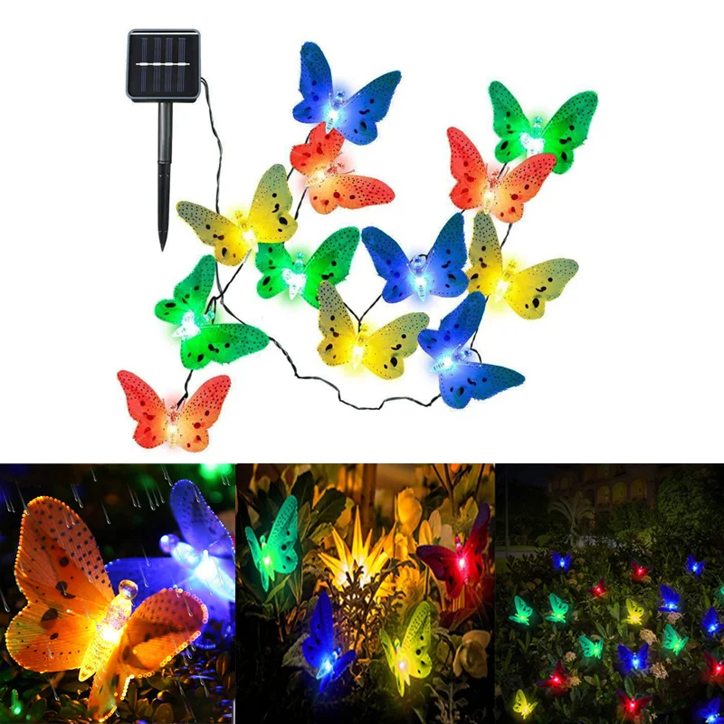 Colorful Solar Butterfly String Lights 11/2/30 LED 6.5M Waterpoof ...