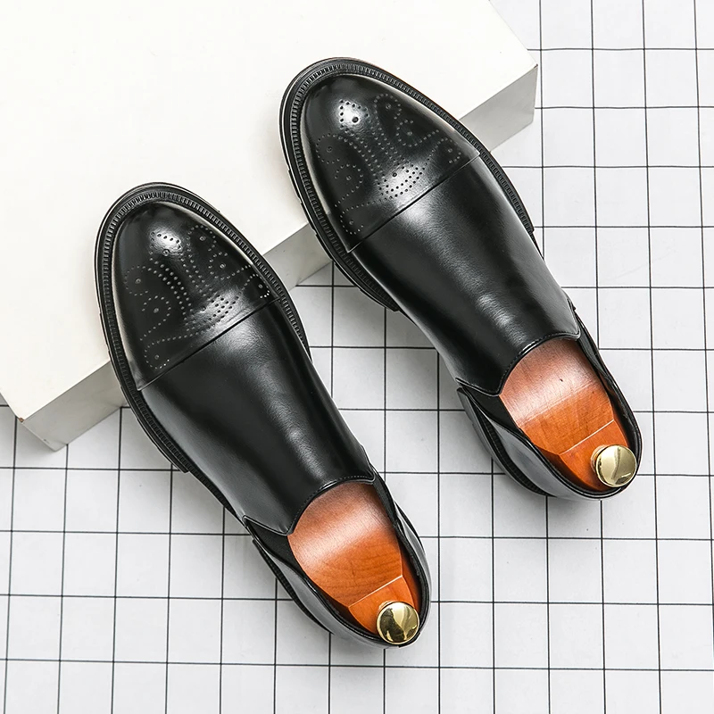 Man-Block-Carved-Leather-Shoes-Men-Non-slip-Leather-Slip-on-Black ...