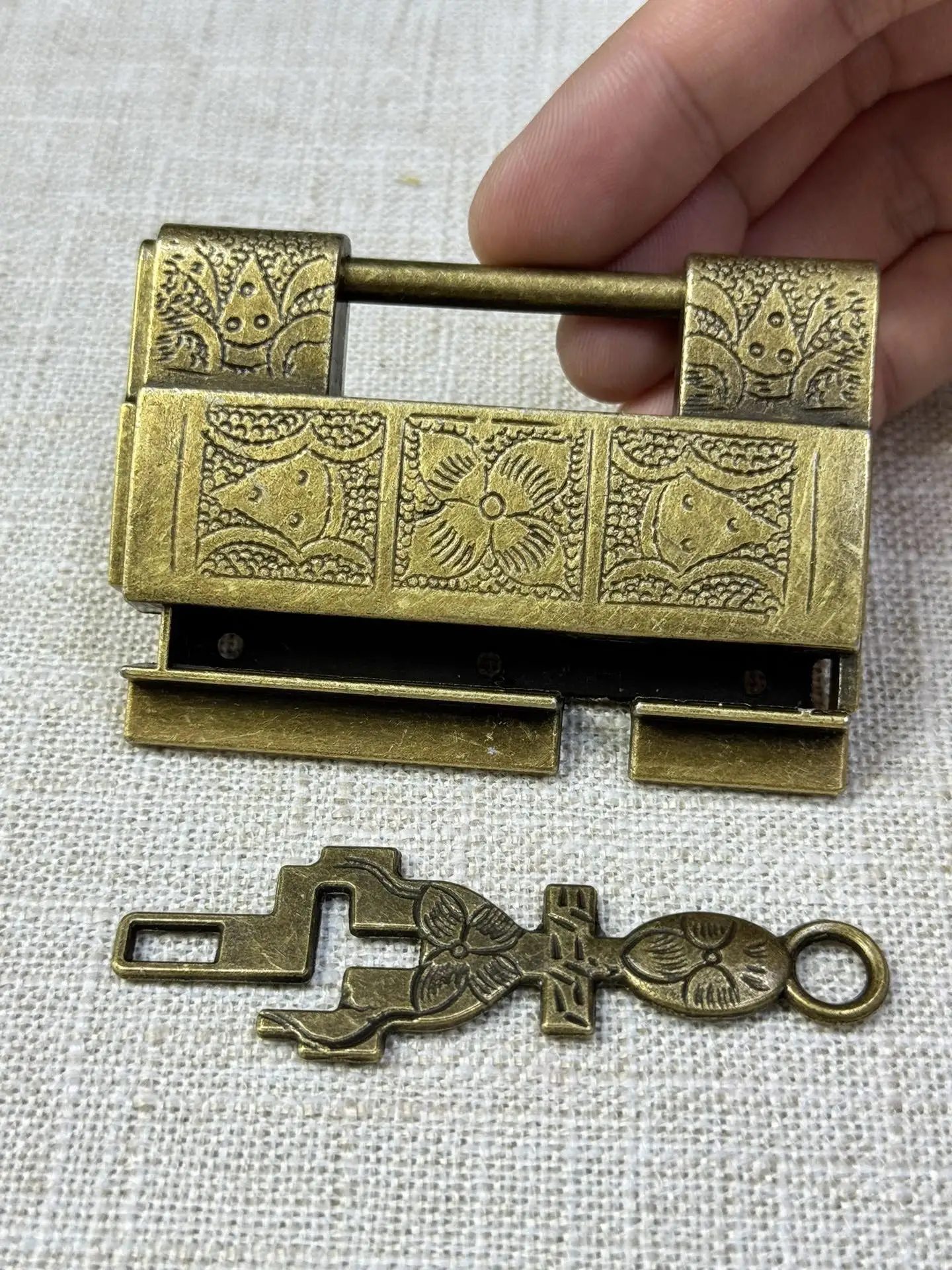 Old-fashioned and retro mechanical copper lock, koi fish door lock ...