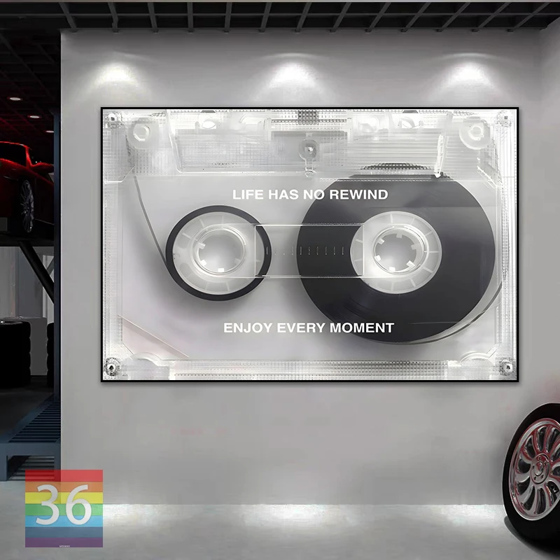 Motivational Tape Poster Canvas Printing Life Has No Rewind Wall Decor ...