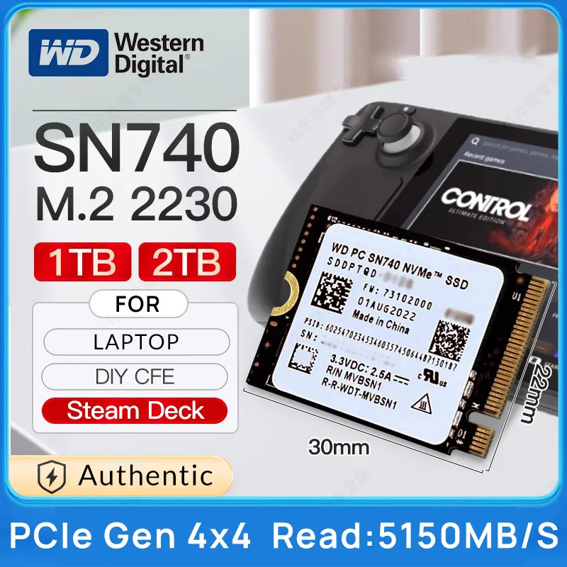 Western Digital SN740 1TB 2TB WD 2230 M.2 NVMe PCIe 4,0 SSD para Steam Deck Rog Ally GPD Surface ...