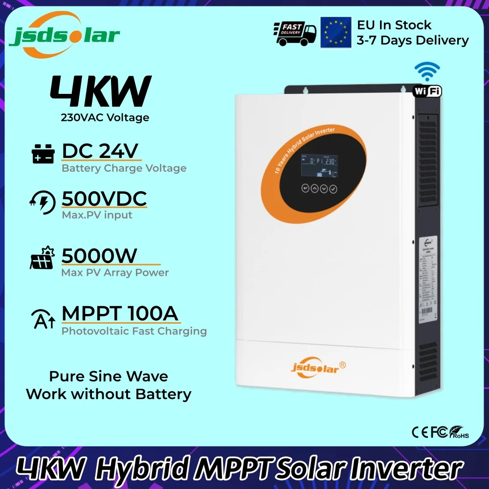 Jsdsolar 4KW 24V Hybrid Solar Inverter Pure Sine Inverter 230VAC Off ...