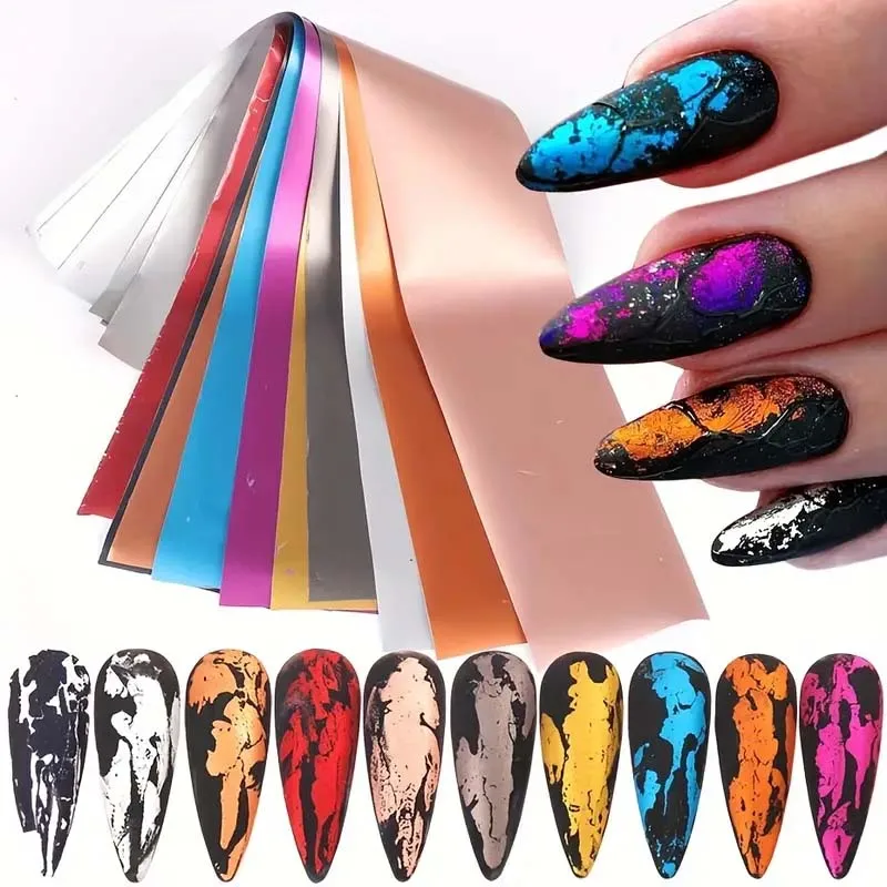 10pcs Nail Foils Matte Mirror Metal Gold Holographic Paper Gel Polish ...
