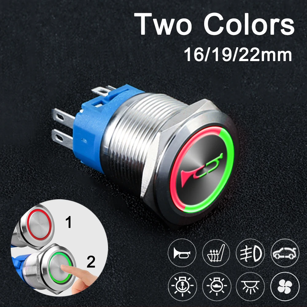 16/19/22MM Zwei farbe Metall Push Button Switch Wasserdichte LED Licht ...