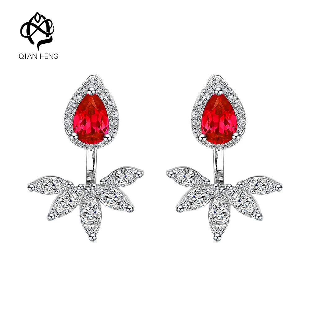 Qian-Heng-S925-Silver-Synthetic-Ruby-Earring-Vintage-Flower-Gems-Stone ...