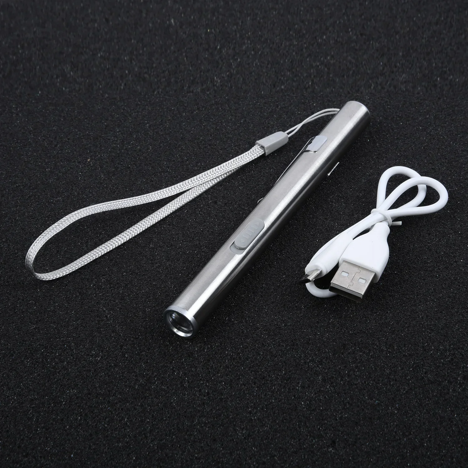 Camping-Flashlight-LED-Silver-Stainless-Steel-Torch-USB-13-1-3-1-3-cm ...
