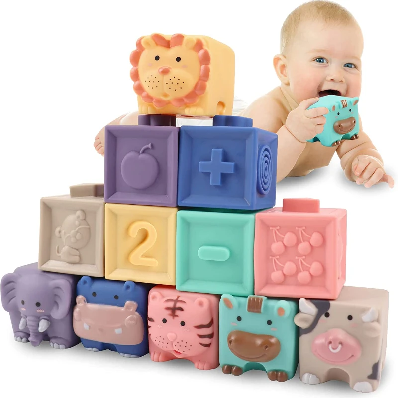 Baby-Sensory-Teether-Toys-Building-Silicone-Blocks-Grasp-Toy-3D ...