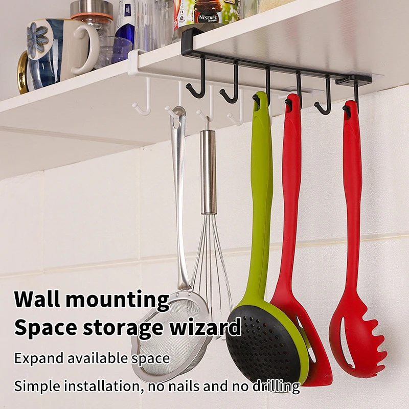 6-Hooks-Storage-Shelf-Plastic-Under-Shelves-Hanging-Rack-Utensils ...