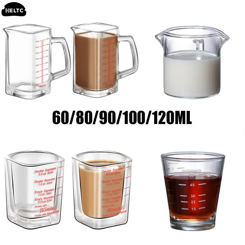 60/90/120ML Measuring Cup Shot Glass With Glass Handle V-Shaped Spout ...