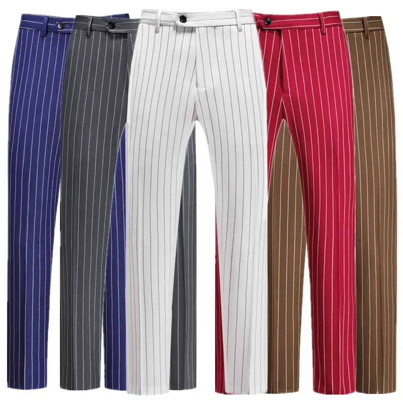 Fashion Minimalist Men Business Social Striped Suit Pants Black / Red ...