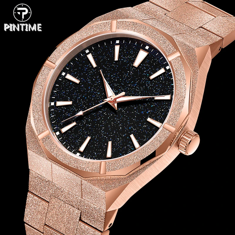 PINTIME-Quartz-Watch-Men-Watches-Frosty-Star-Dust-Clock-Matte-Stainless ...