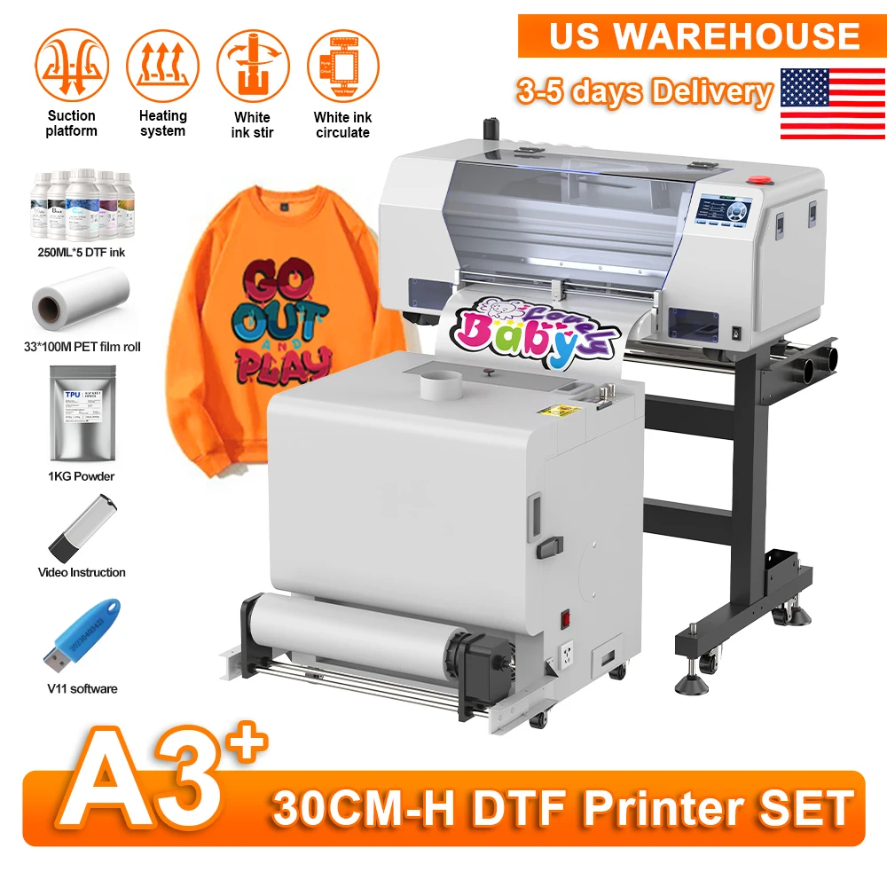 A3 XP600 DTF Printer A3 DTF impresora direct printing with powder shaker for T-shirt jean hat ...