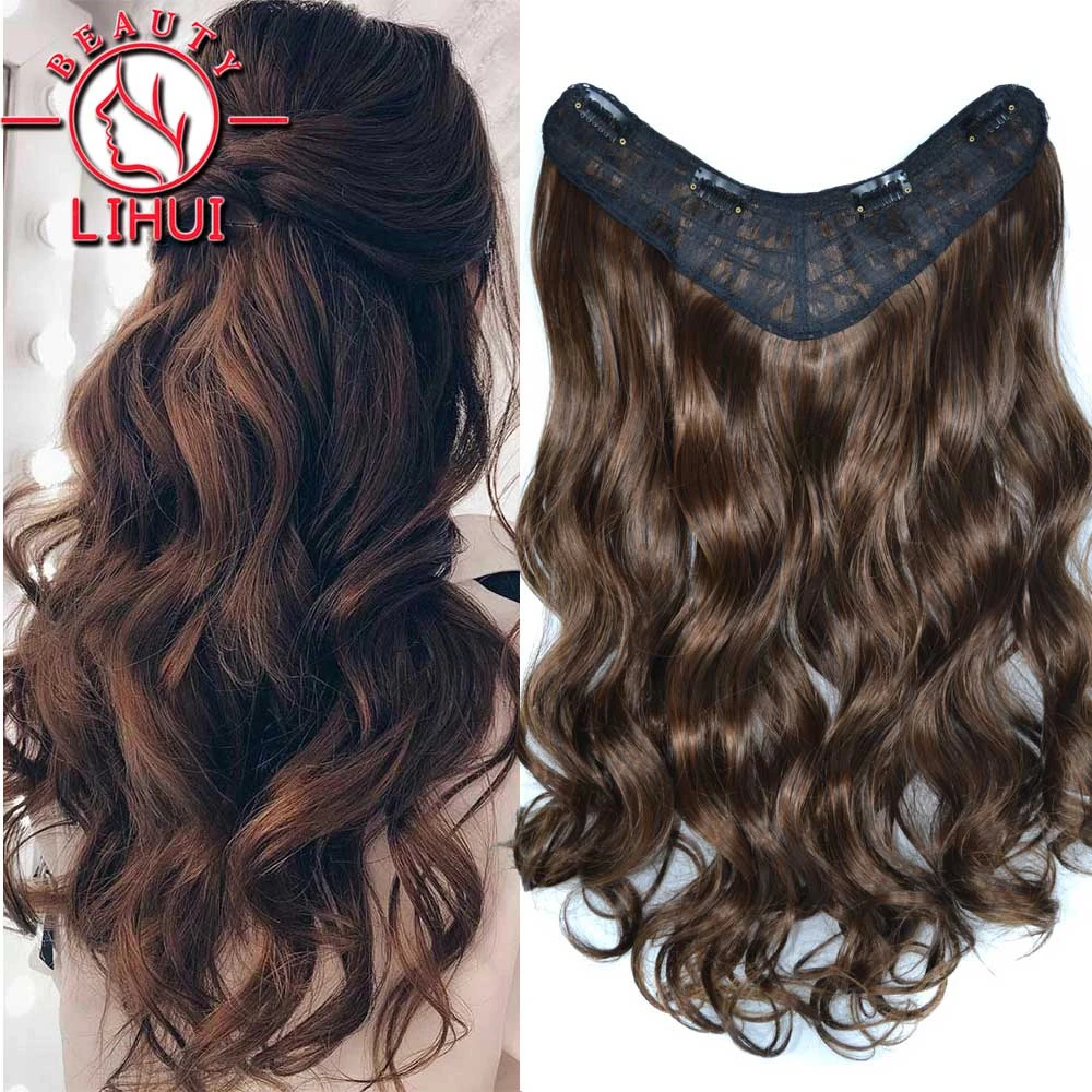 Synthetic V shaped Long Curly Wavy Hair Extension Clip In Hair Piece ...