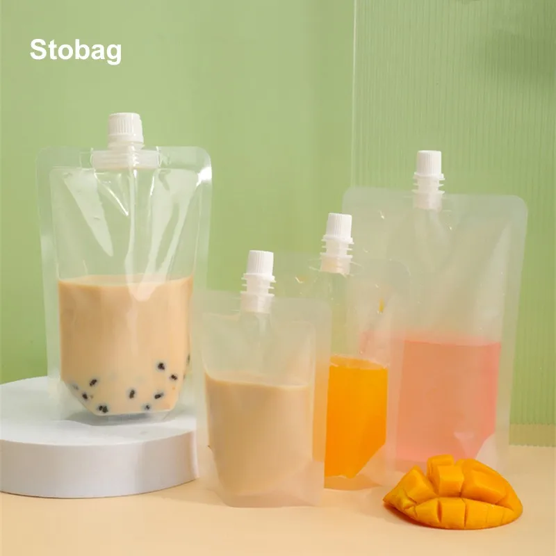StoBag-100pcs-Transparent-Frosted-Matte-Liquid-Packaging-Drinking-Nozzle-Bags-Clear-Juice ...