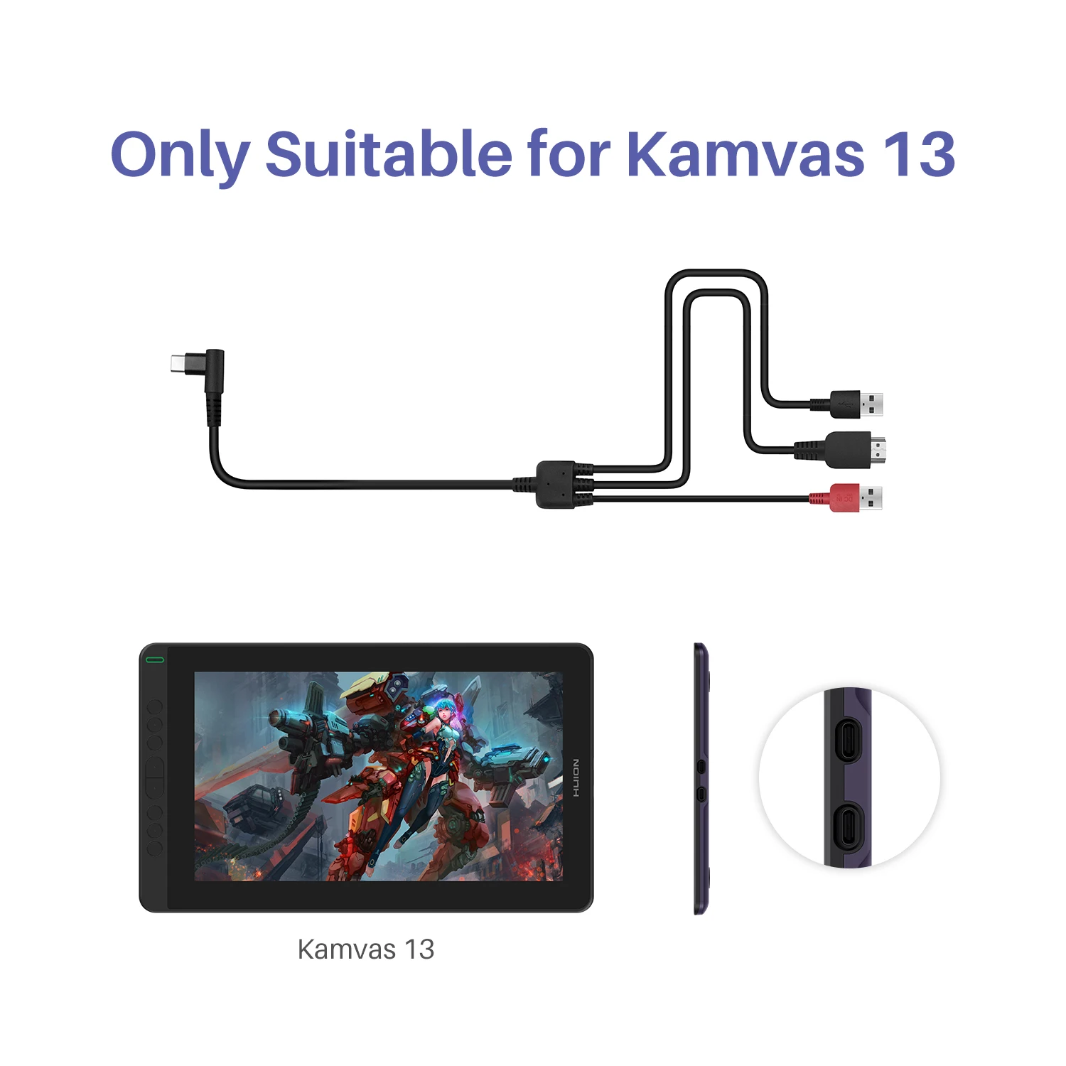 Кабель 3 в 1 для графического планшета HUION Kamvas 12/13/16 PRO ...