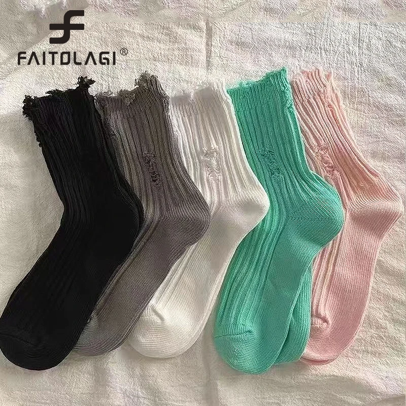 Ins-Punk-Hole-Women-Long-Socks-Solid-Color-Beggar-Sock-Sweat-absorbing ...