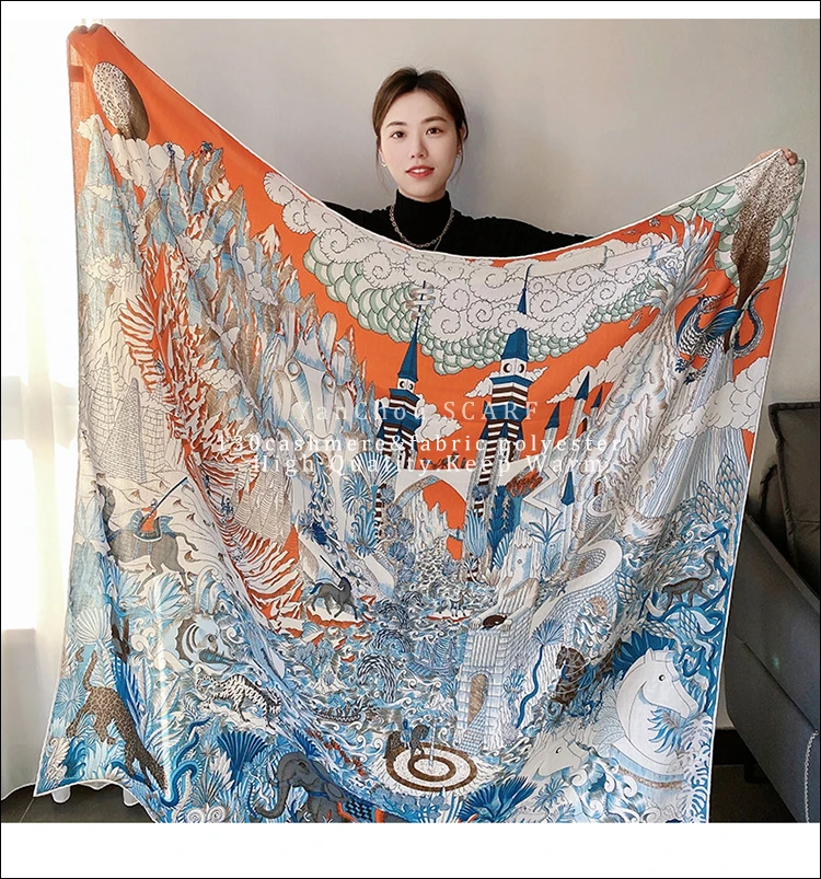 여성용 대형 스카프 대형 헴스 캐시미어 스카프 랩 따뜻한 케이프 스톨 담요 130 코스모그래피 범용 브랜드 디자이너