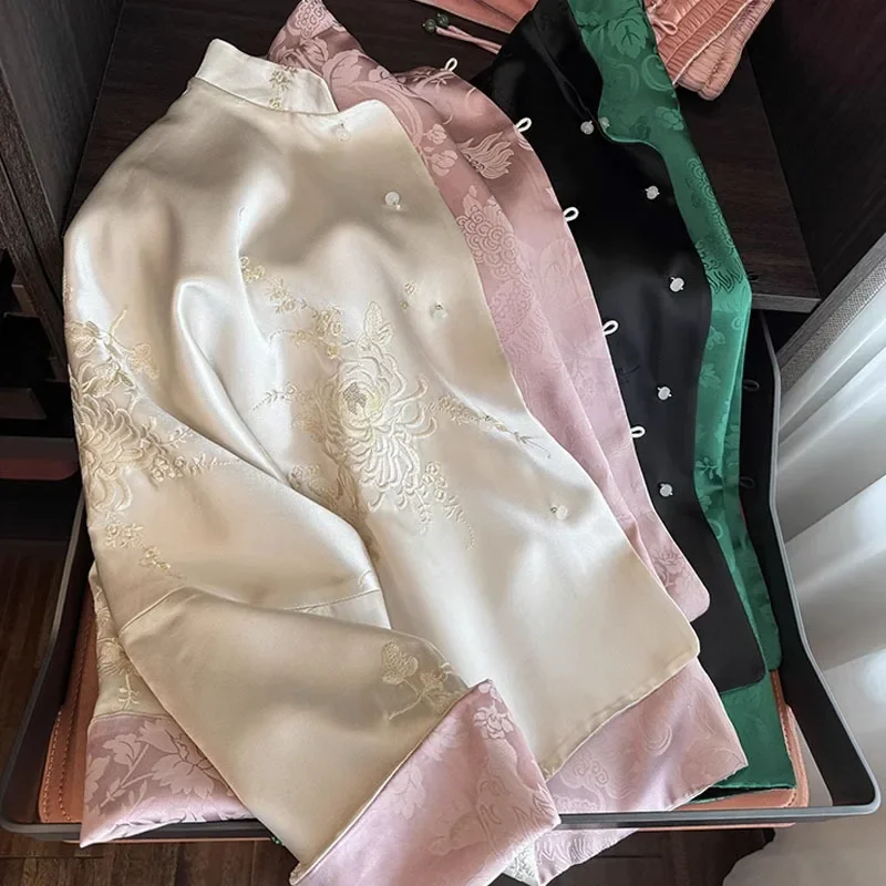 Elegant-Embroidered-Silk-Stand-Collar-Jacket-Women-s-Spring-2024 ...