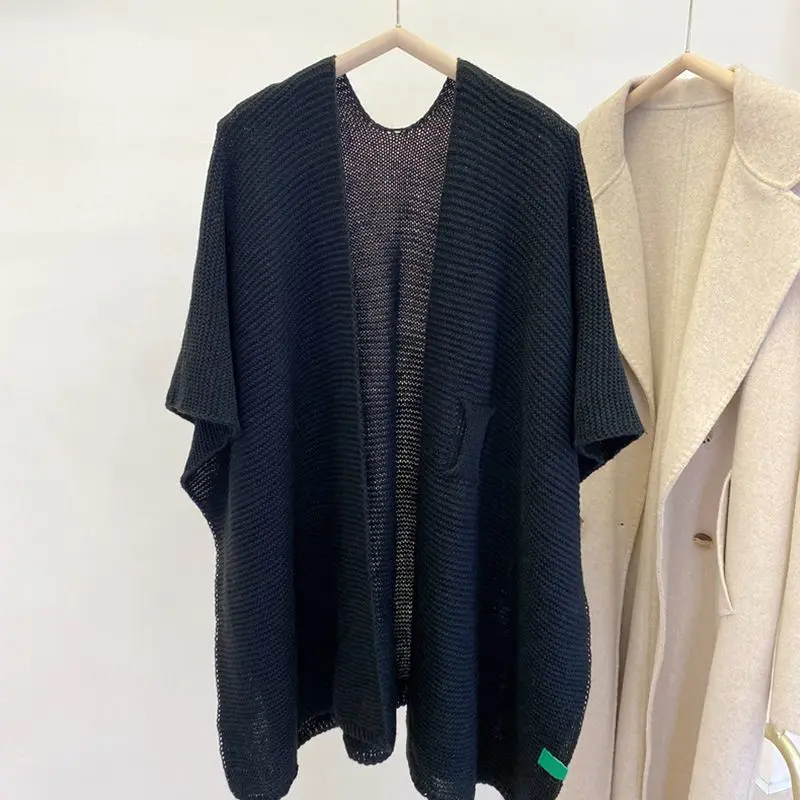 Capa-de-punto-para-mujer-Ponchos-sueltos-capa-de-oficina-de-Color-negro ...