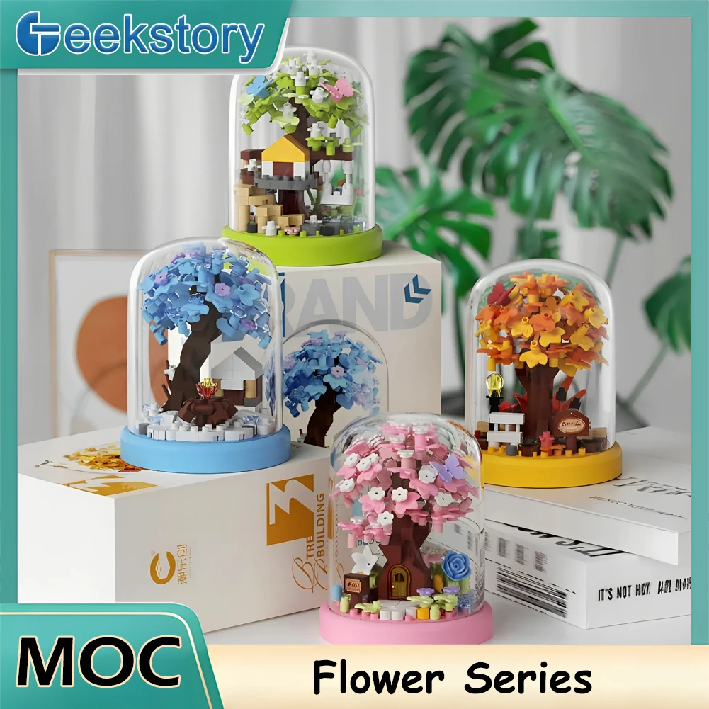 Building Blocks Flower Model Mini Sakura Tree House Home Decoration ...