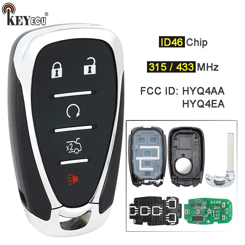 KEYECU 315/433MHz ID46 Chip HYQ4AA HYQ4EA Smart 5 Button Remote Key Fob ...