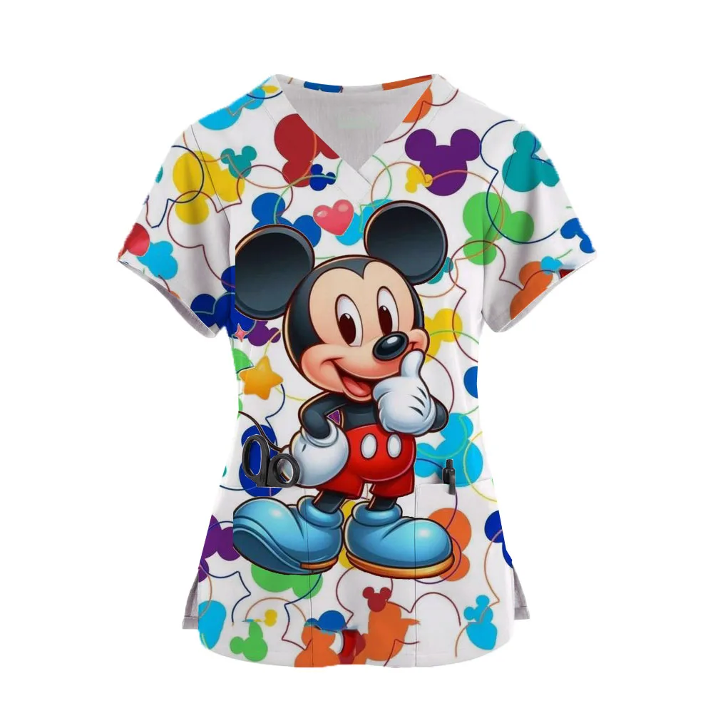 Miniso-Ladies-Nurse-Uniform-Short-Sleeve-V-neck-Workwear-Disney-Mickey ...