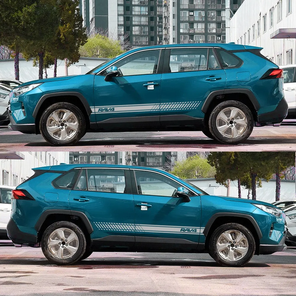 2pcs Car Side Stripe Side Skirt Graphic Car Stickers For Rav4 Vinyl ...