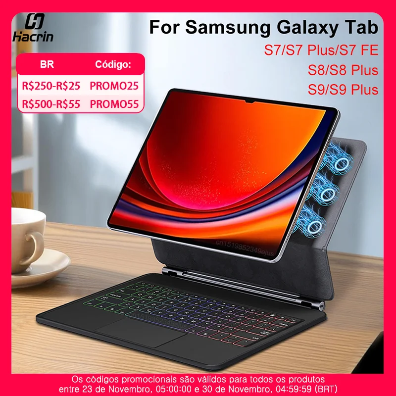 Capa-de-Teclado-Retroiluminado-com-Trackpad-Capa-Magn-tica-para-Tablet ...
