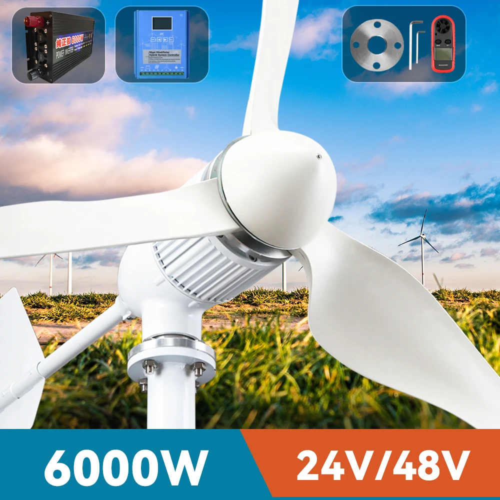 Windmill-Generator-Turbine-Wind-Power-4kw-6kw-12v-24v-48v-3blade-With ...