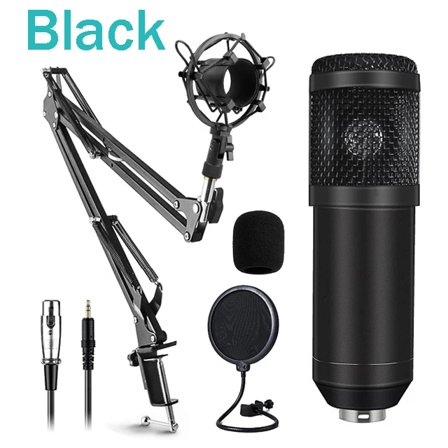 Kits de microfone com placa de som ao vivo, braço tesoura, amortecedor ...