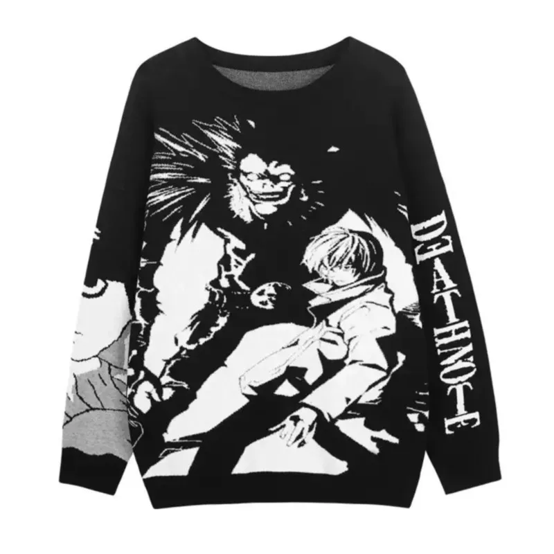 Gothic Death Note Knitted Sweater Harajuku Japanese Cartoon Pullover ...