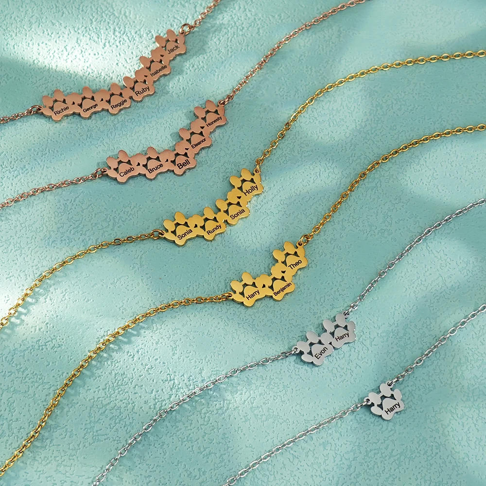 Personalized Names Pet Paw Necklace Custom Family Names Dog Paw Choker ...